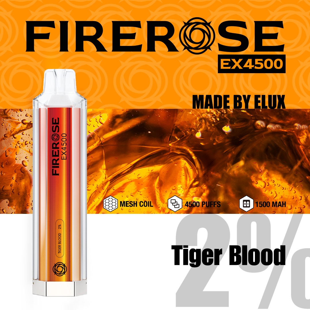 Elux FireRose EX4500 Puffs 2ml 20 mg 1500 MaH 50 Flavours Mesh Coil 20 ...